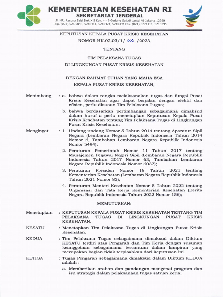 SK Tim Kerja 2023 - 001 | PDF