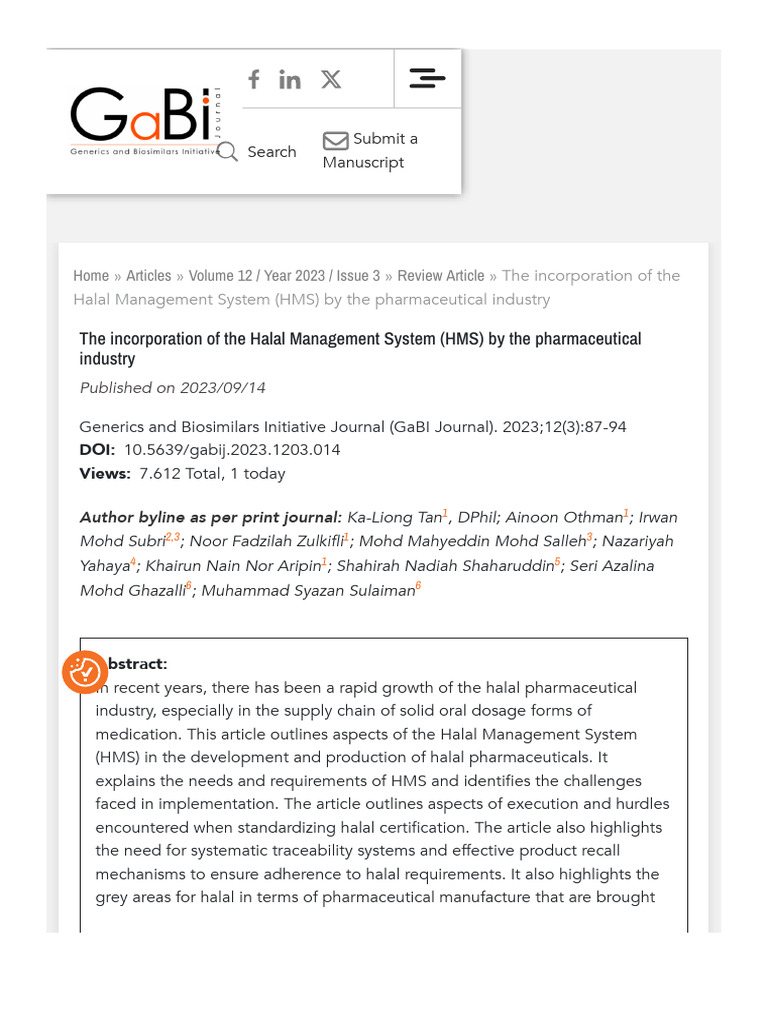 The Incorporation of the Halal Management System (HMS) by the Pharmaceutical Industry - GaBIJ ...