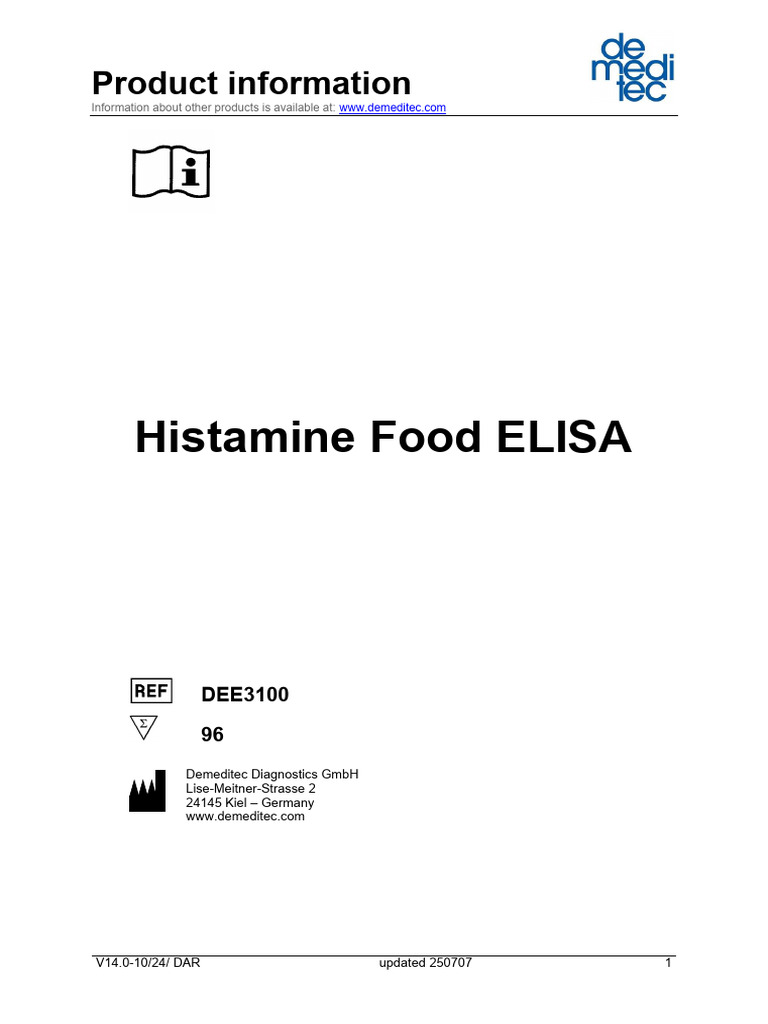 IFU DEE3100 Histamine Food ELISA 14.0!10!24 en | PDF | Detection Limit ...