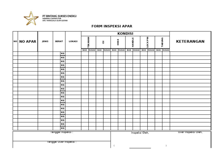Form Inspeksi APAR BSE 2019 | PDF