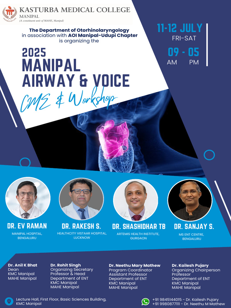 Manipal Airway & Voice CME and Workshop 2025 - Brochure New | PDF