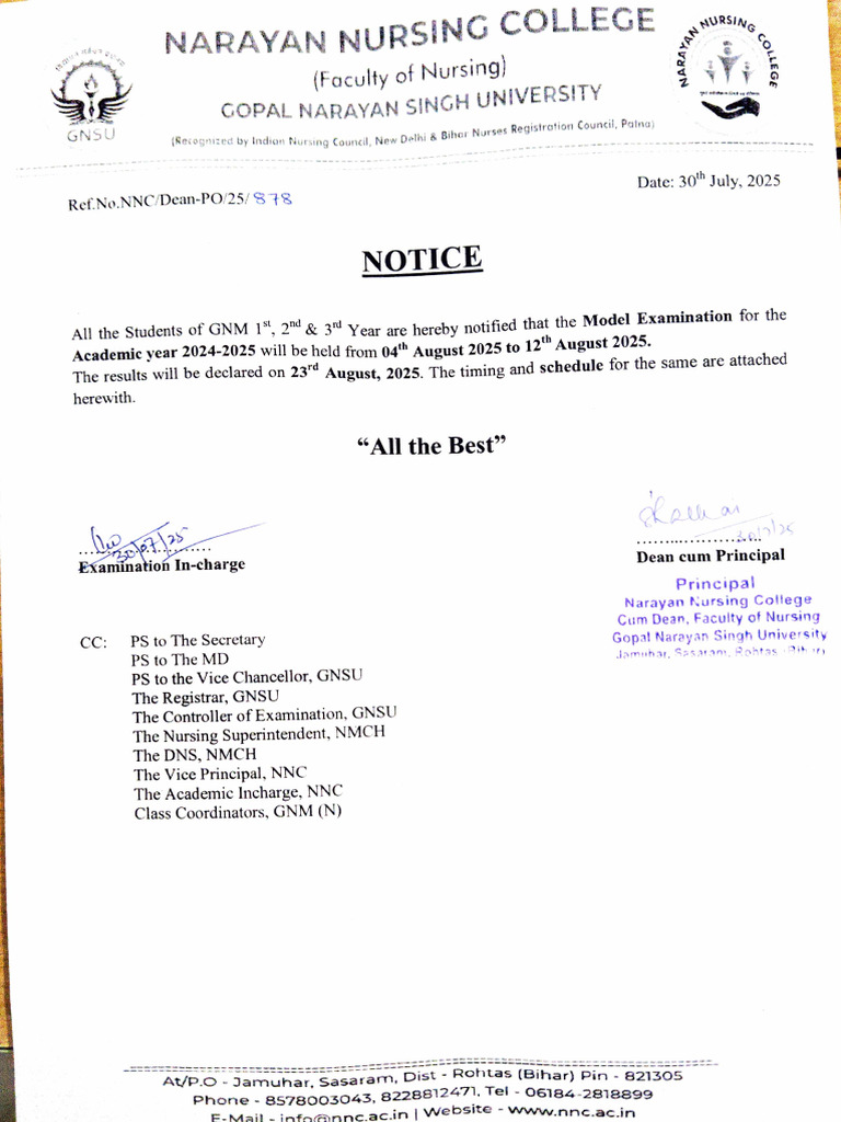 GNM Model Exam Notice 2025 | PDF | Health Care | Health Sciences
