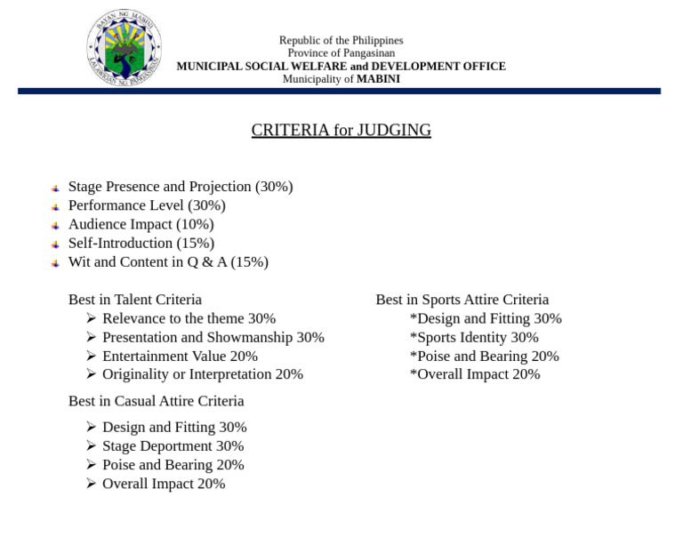 Judging Criteria for Attire Categories | PDF