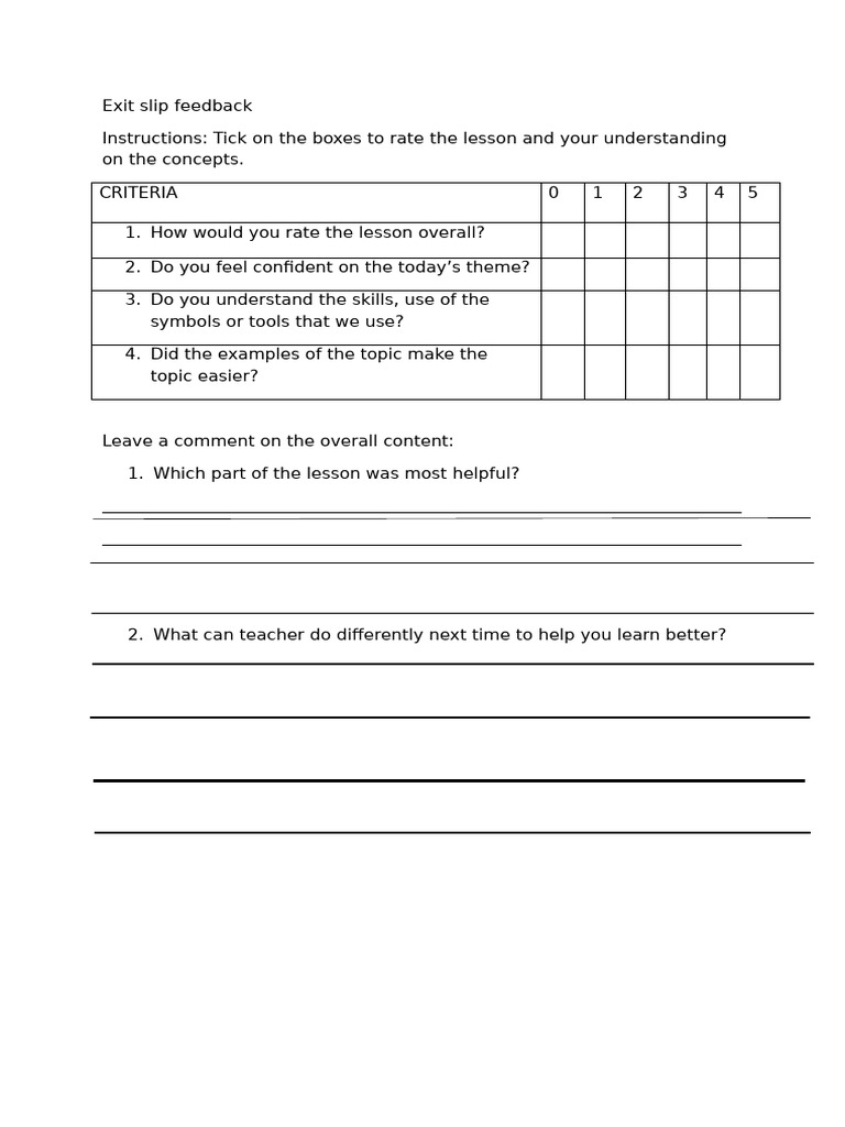 Exit Slip Feedback | PDF