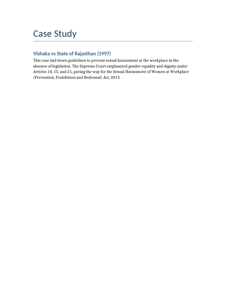 Vishaka Case: Workplace Harassment Guidelines | PDF