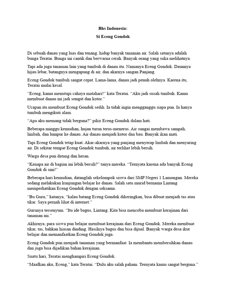 Story Telling Eceng Gondok | PDF | Plants | Systems Ecology