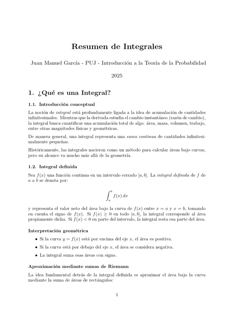 Resumen de Integrales y Teoremas Clave | PDF | Integral | Conceptos ...