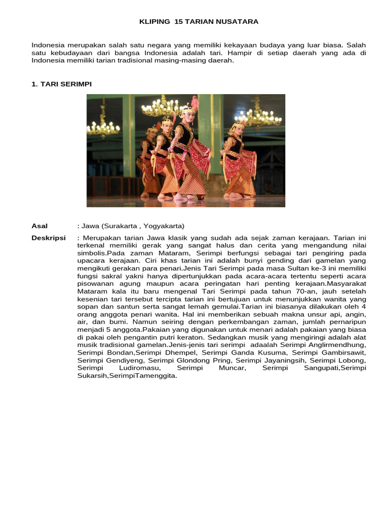 Kliping 10 Tarian Daerah | PDF