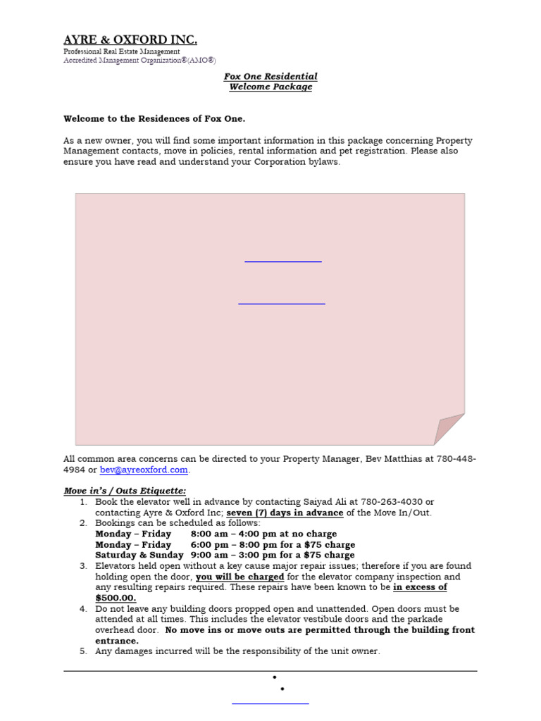 Tenant - FOX ONE Residential Welcome Package | PDF | Insurance | Closed Circuit Television