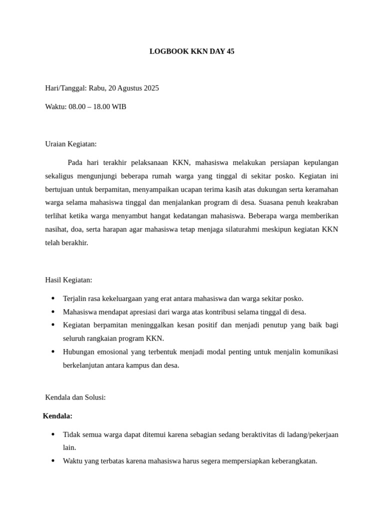 Logbook KKN Day 45 | PDF