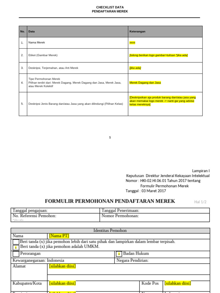 Checklist Pendaftaran Merek Indonesia | PDF