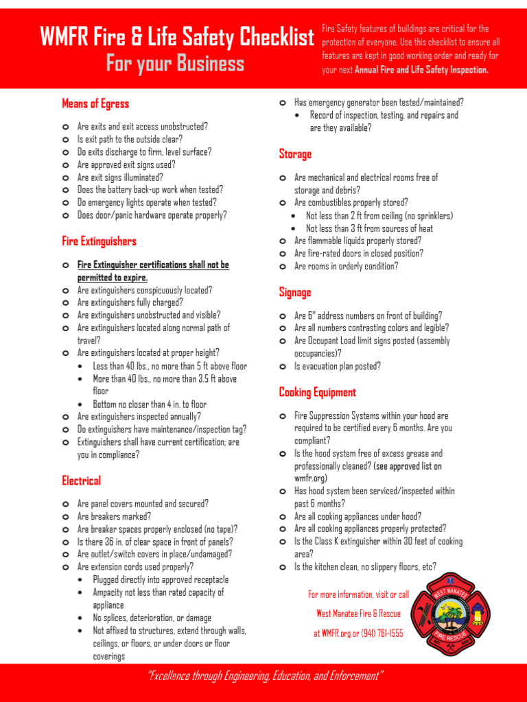 WMFR Fire Safety Systems Checklist | PDF | Safety | Firefighting