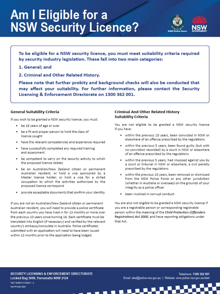 Eligibility Criteria for NSW Security Licence | PDF | Crimes | Crime ...