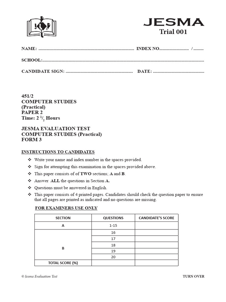 Jesma Computer Pp2 - Form 3 QP | PDF | To Kill A Mockingbird