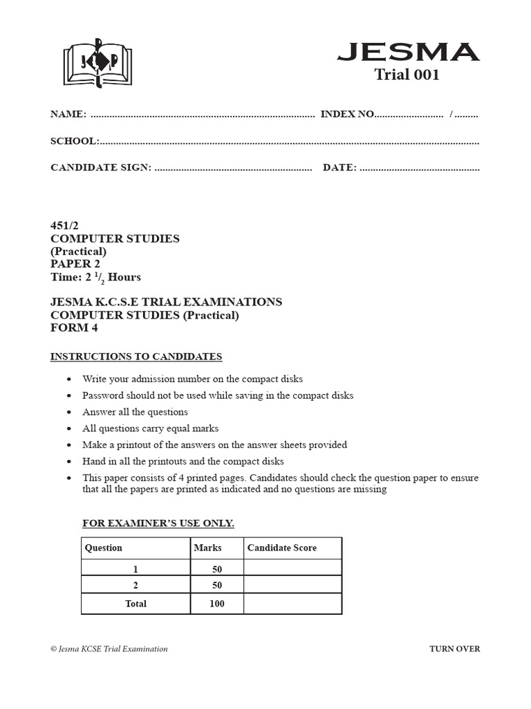 Jesma Computer Paper 2 - QP | PDF | Worksheet | Information Science