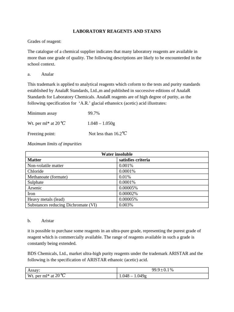 Laboratory Reagents and Stains | PDF | Ethanol | Acid