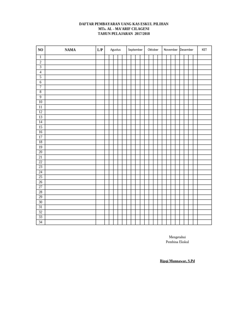 Absen Uang Kas | PDF