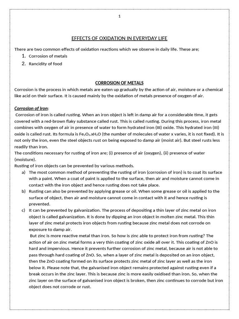 Notes On Corrosion of Metals For Class X | PDF | Rust | Corrosion