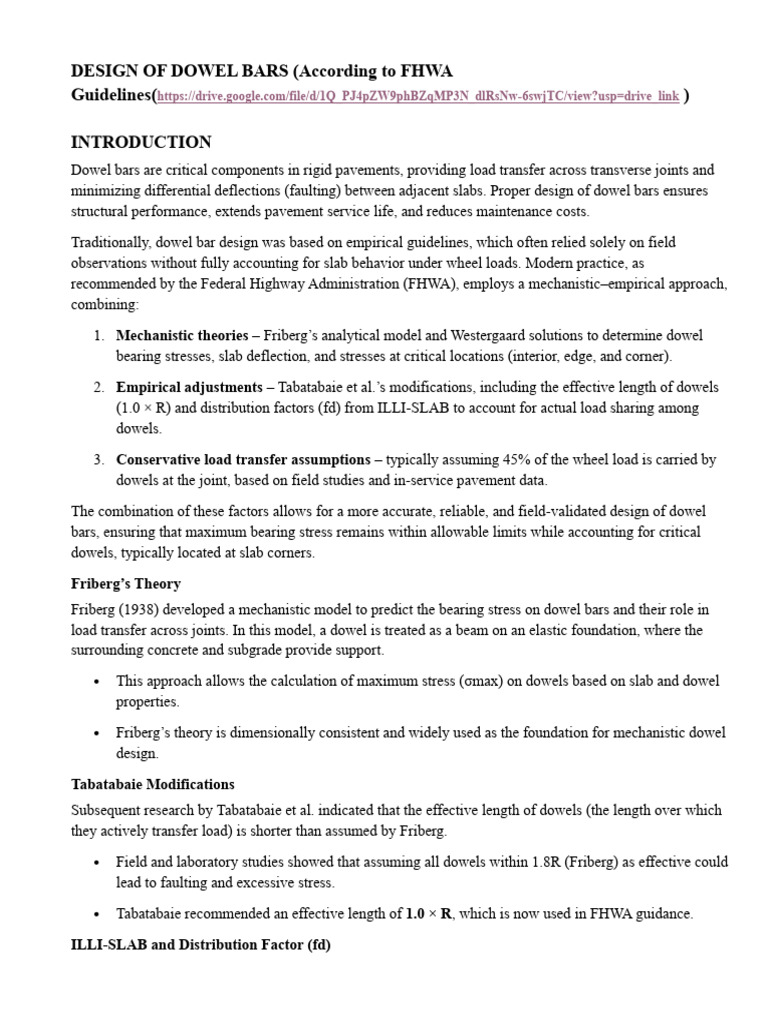 Dowel Bar Design in Rigid Pavement | PDF | Stress (Mechanics) | Young's ...