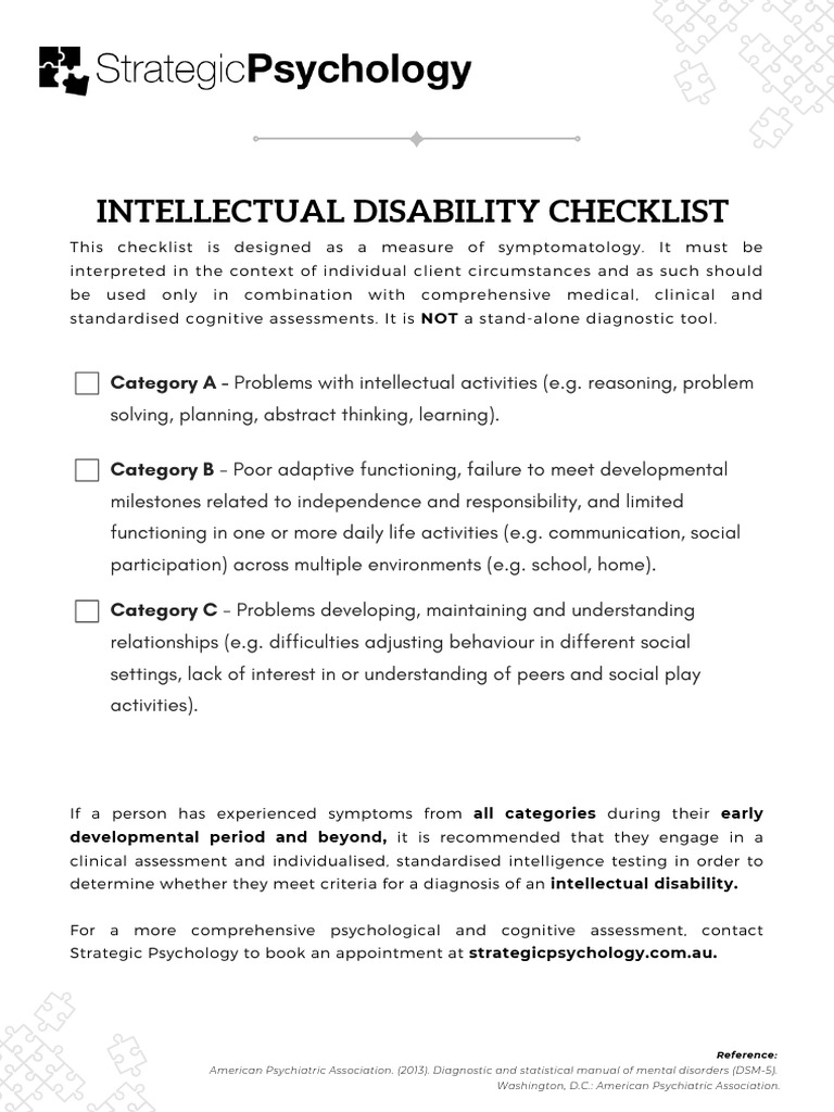 Intellectual Disability Assessment Checklist | PDF