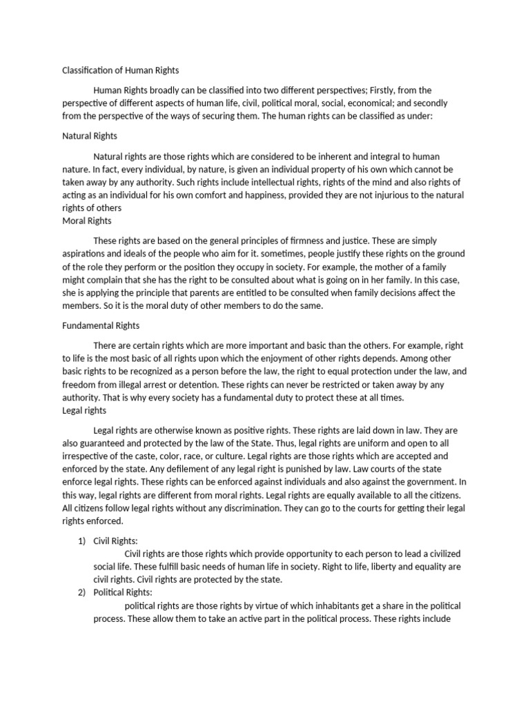 Categories of Human Rights Explained | PDF | Rights | Discrimination