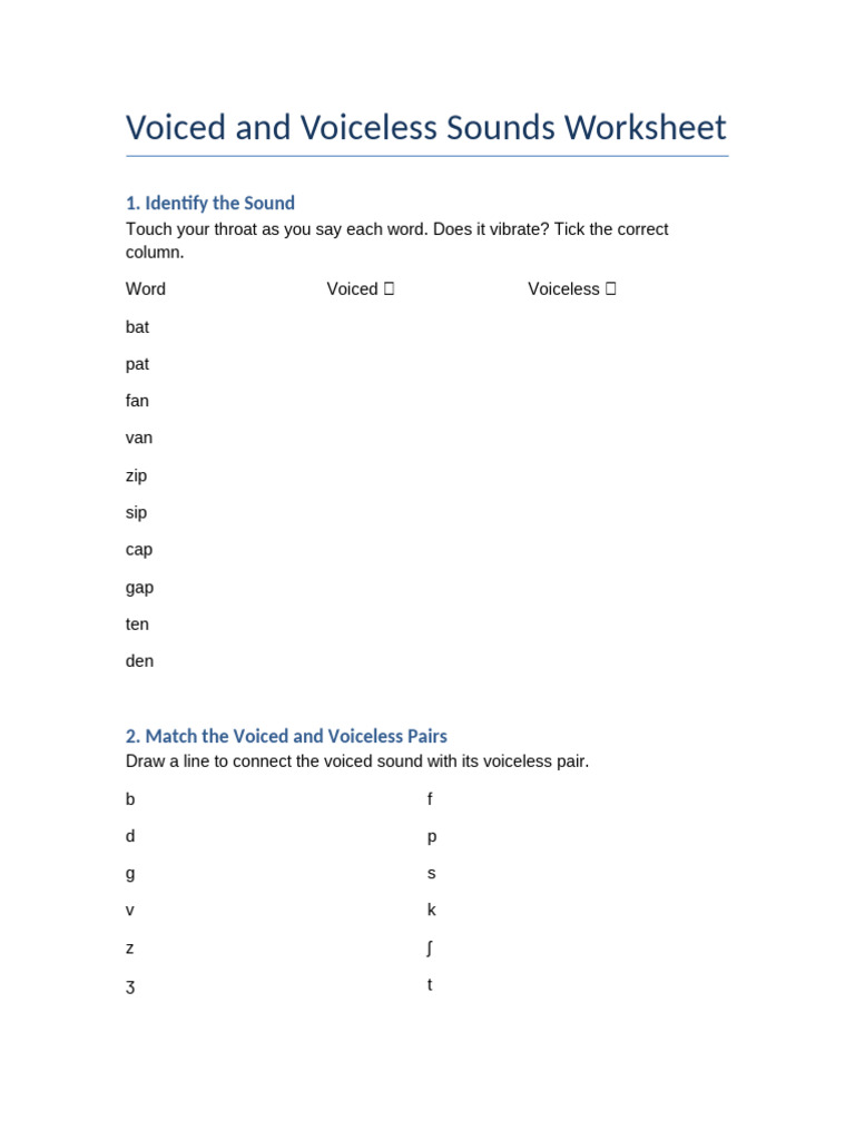 Voiced and Voiceless Sounds Worksheet | PDF