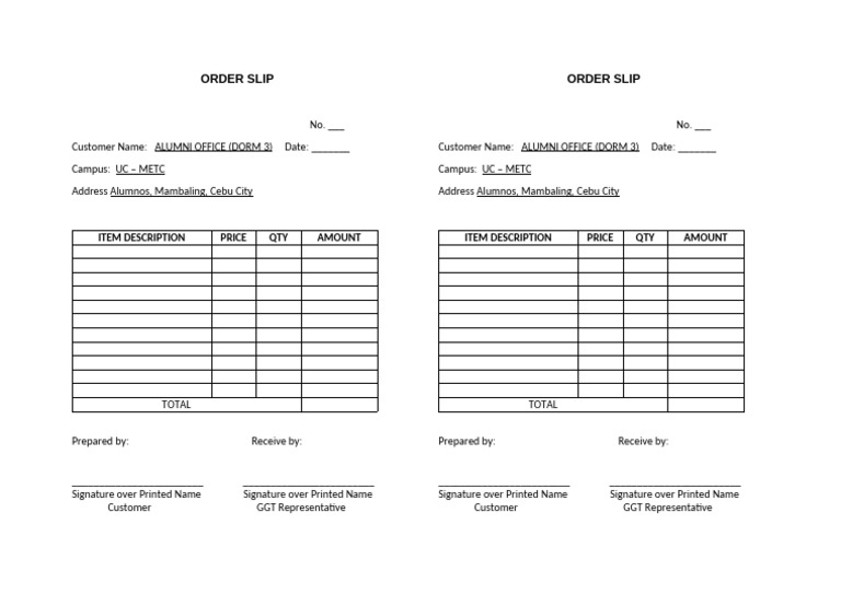Order Slip for Alumni Office UC-METC | PDF