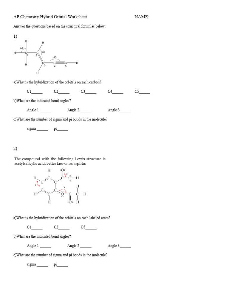 AP Chemistry Hybridization Worksheet | PDF