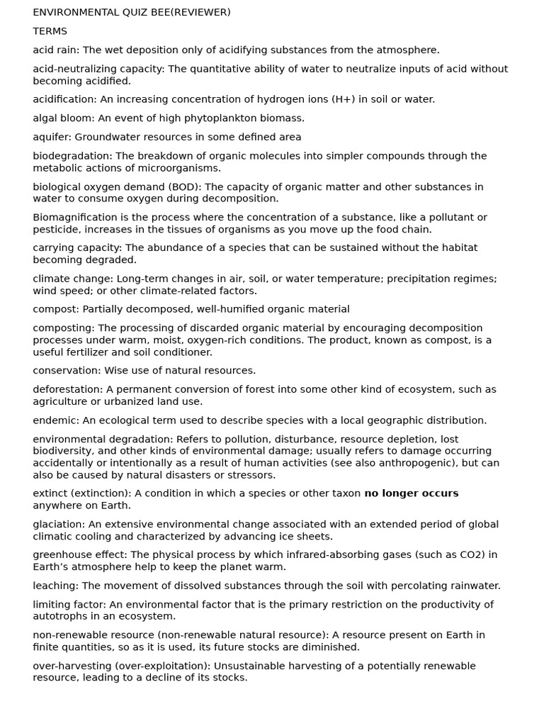 Enviro Quiz Bee Reviewer Terms | PDF | Soil | Organic Matter