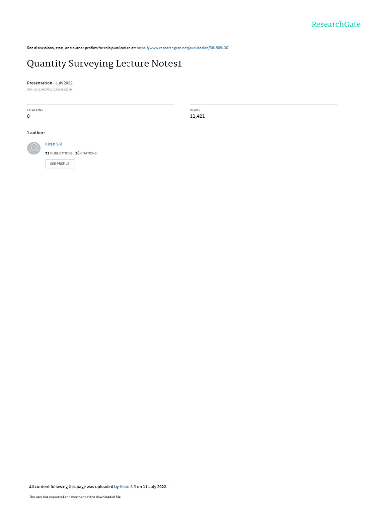 Quantity Surveying Lecture Notes | PDF