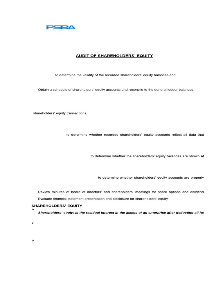 Audit Procedures for Shareholders' Equity | PDF | Dividend | Equity ...