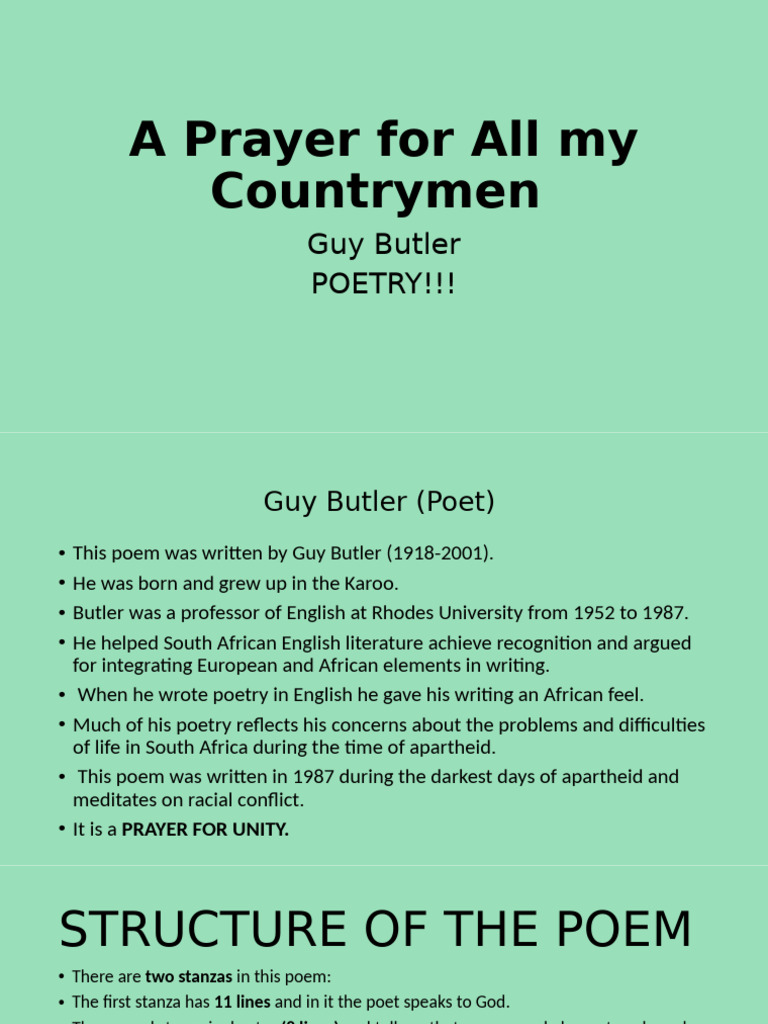 Guy Butler's Prayer for Unity | PDF | Poetry | Rhyme