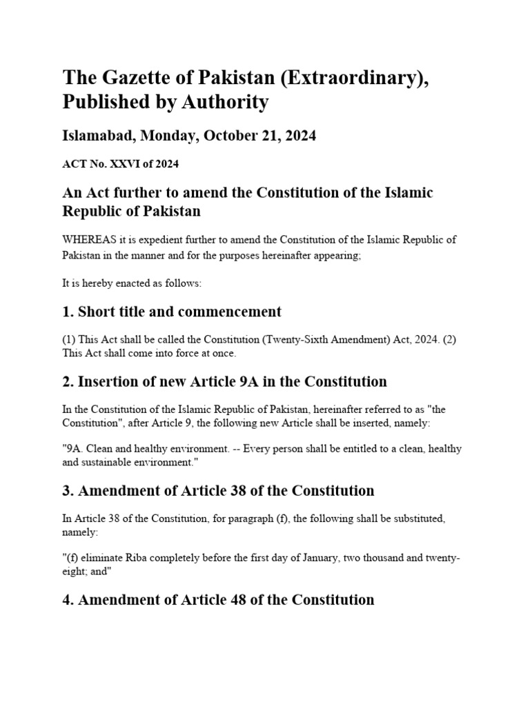26th Amendment Amendment in Constitution of Pakistan 1973 | PDF ...
