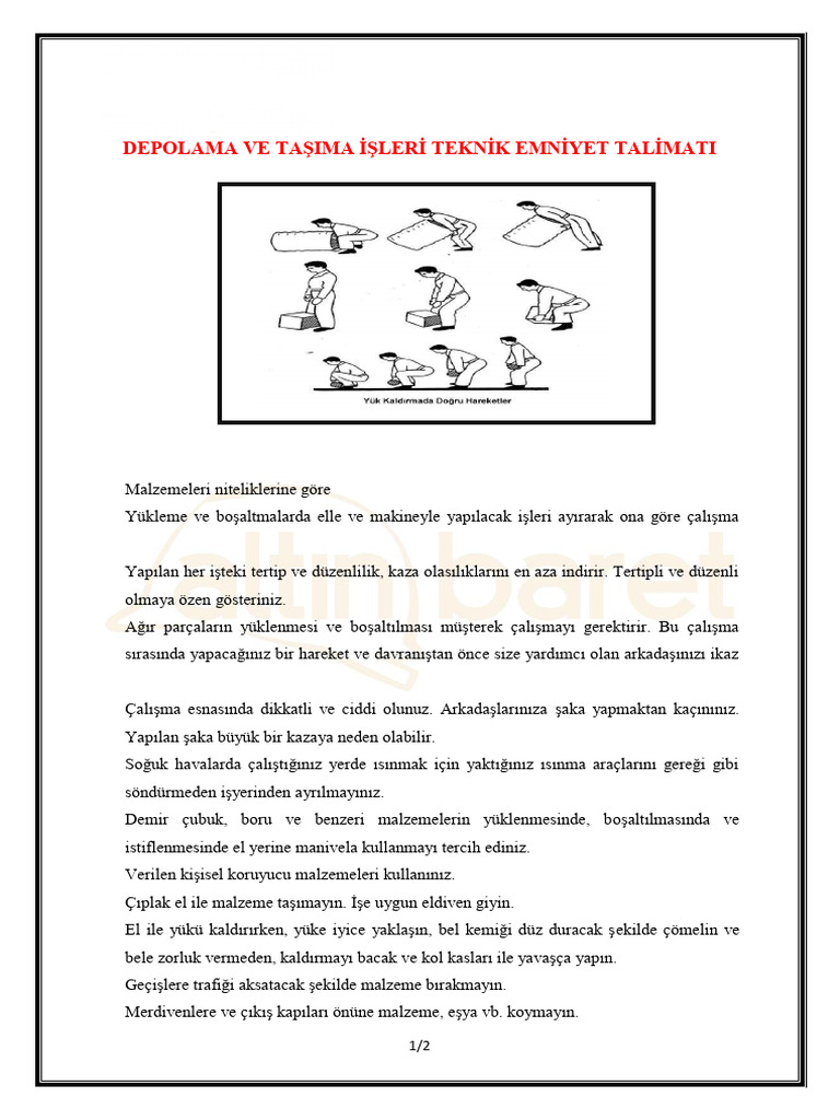Depolama Ve Tasima Isleri Teknik Emniyet Talimati | PDF