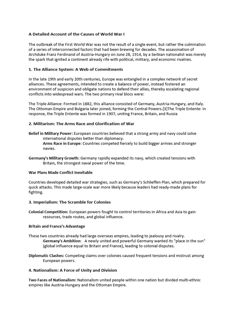 A Detailed Account of The Causes of World War I | PDF | Austria Hungary ...