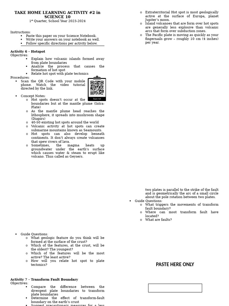 Take Home Learning Activity 2 | PDF | Plate Tectonics | Volcano
