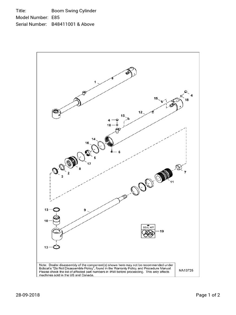 E85 Boom Swing Cylinder Parts List | PDF