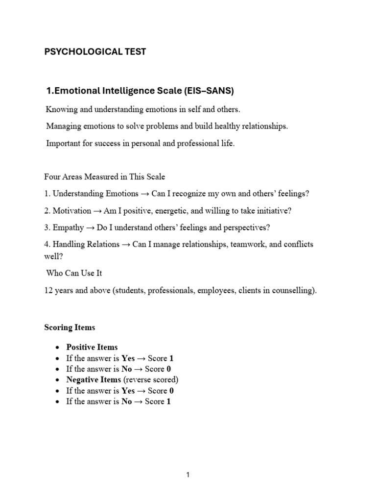 PSYCHOLOGICAL TEST - Notes For Tools | PDF | Anxiety | Extraversion And ...