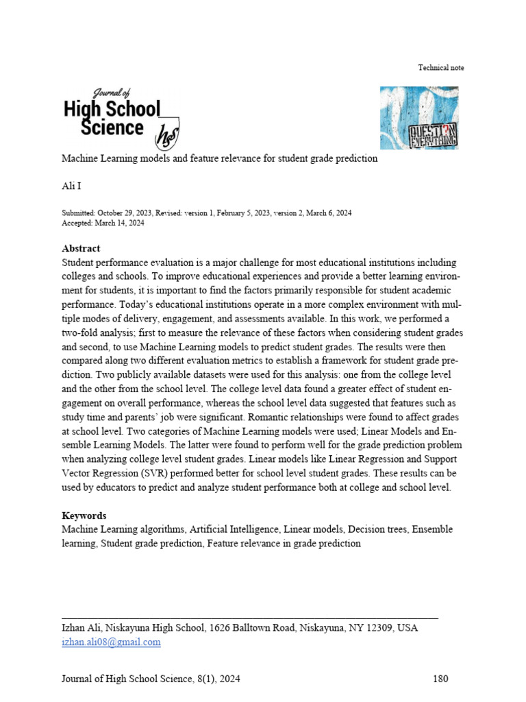 ML Models for Student Grade Prediction | PDF | Linear Regression ...