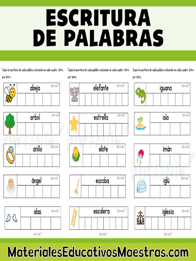 Escritura de Palabras Recopilado Pro Materiales Educativos para ...