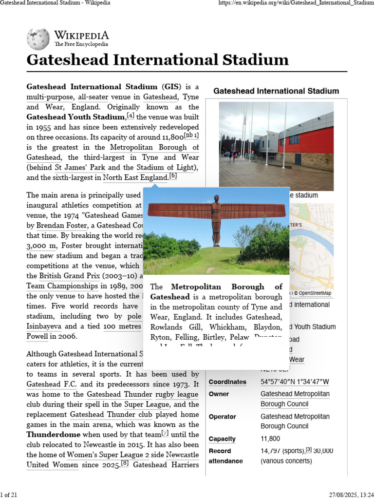 Gateshead International Stadium Overview | PDF | Track And Field | Sports