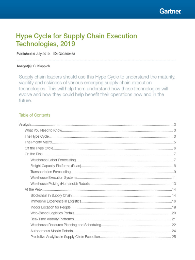Gartner - Hype Cycle for Supply Chain Execution Technologies, 2019 ...