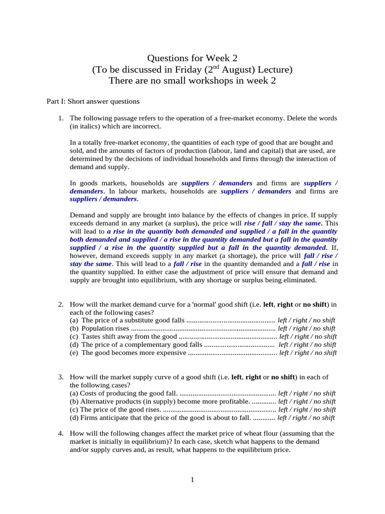 Week 2 Economics Discussion Questions | PDF | Supply And Demand ...