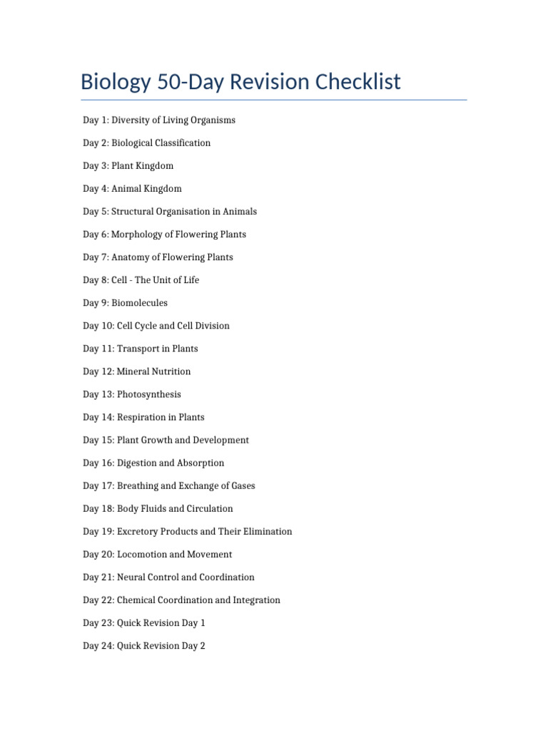 50-Day Biology Revision Guide | PDF