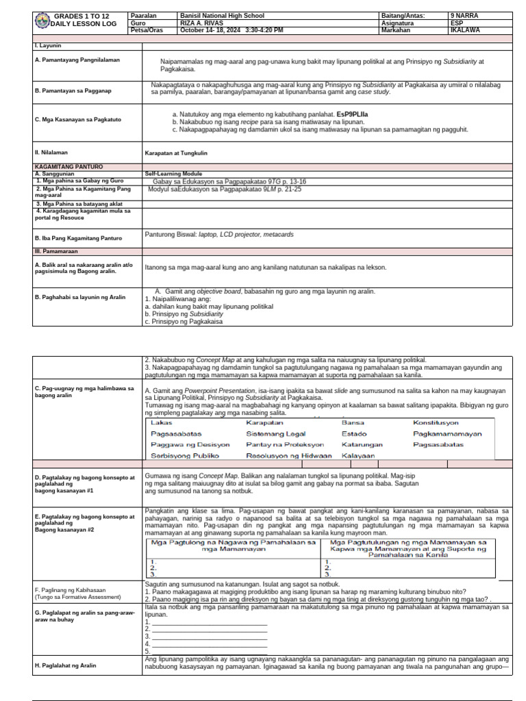 q1 Dll-Esp 9-Aug 20 | PDF