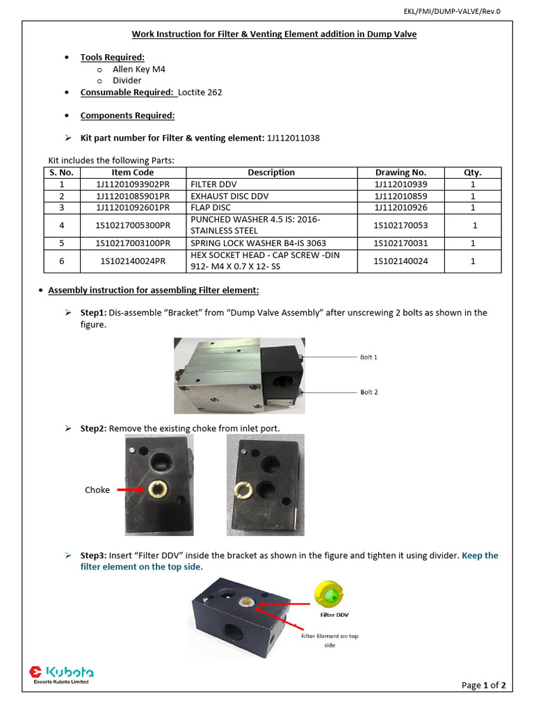 SOP For Dump Valve Filter Addition | PDF | Valve | Screw