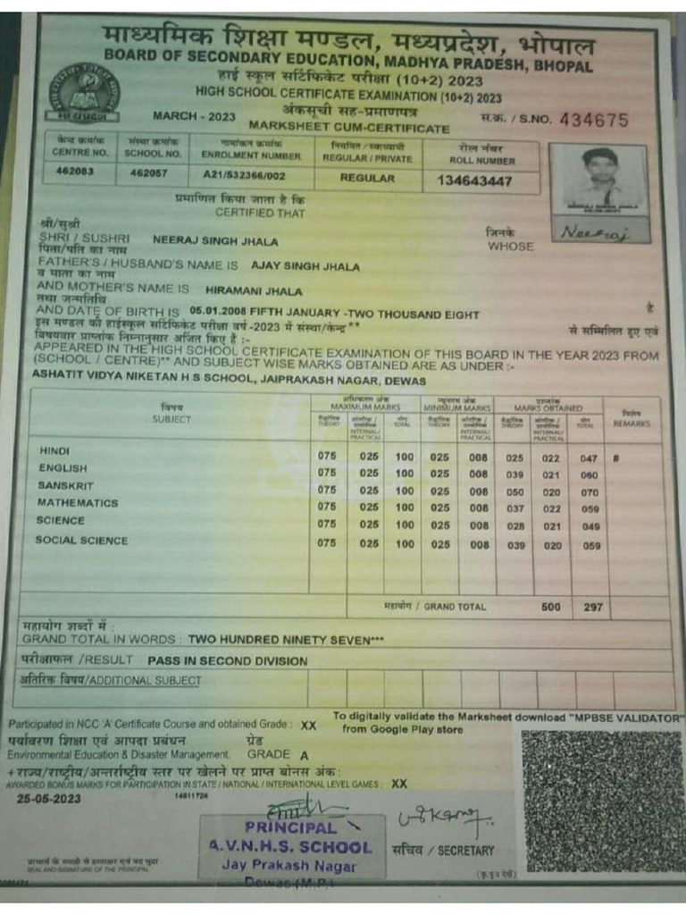 Ne Classxmarksheet | PDF
