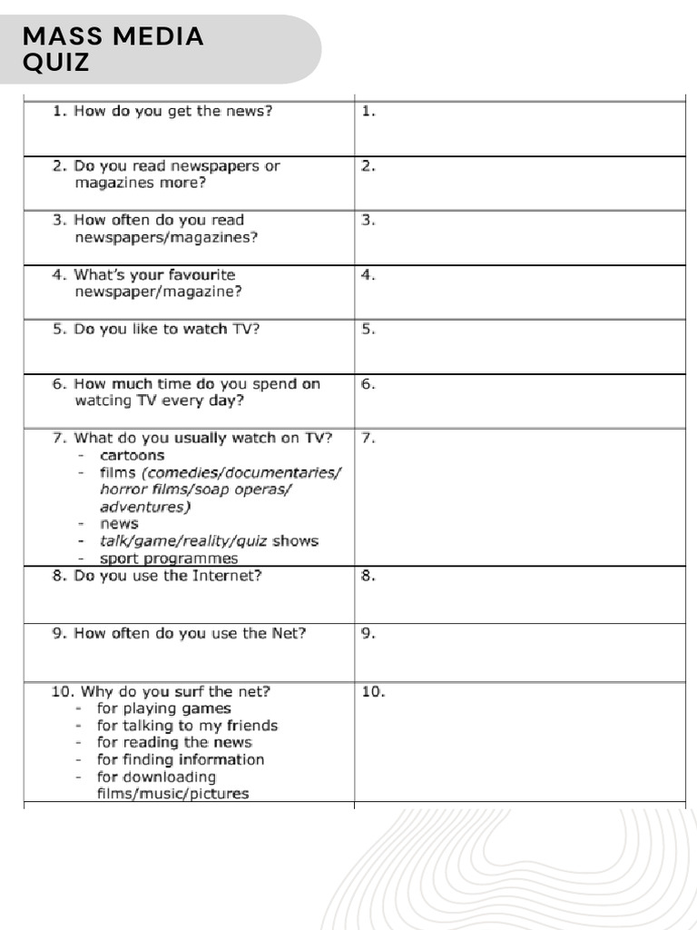 Mass Media Quiz | PDF