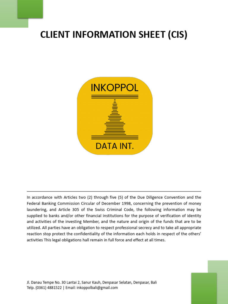 Client Information Sheet-Cis | PDF