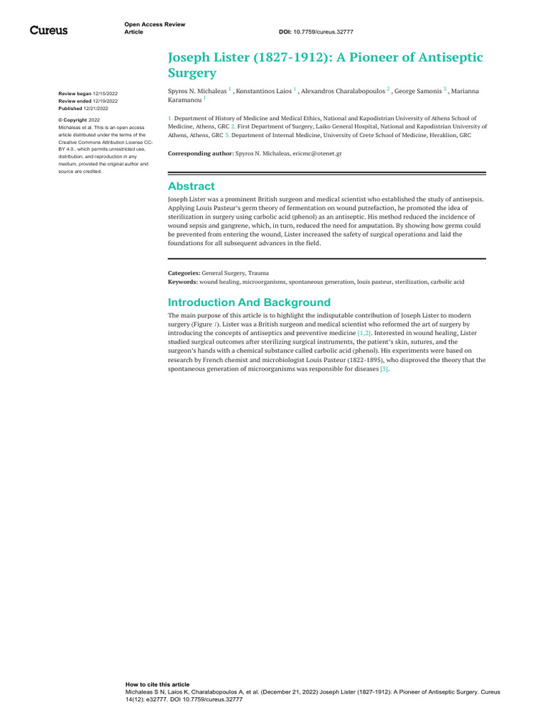 Lister's Antiseptic Revolution in Surgery | PDF | Surgery